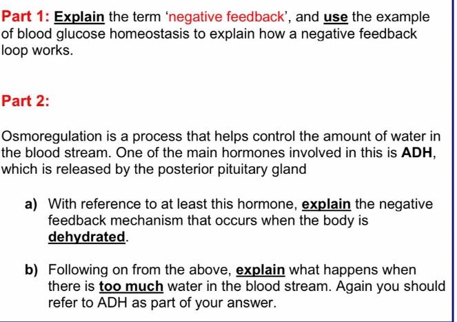Solved Part 1: Explain the term 'negative feedback', and use | Chegg.com