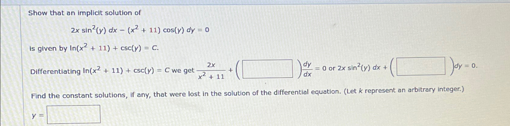 Solved Show that an implicit solution | Chegg.com