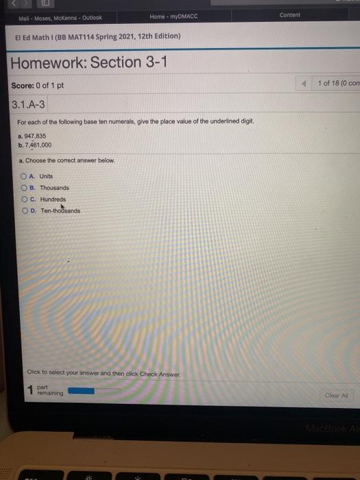 Solved Content Mail-Moses, McKenna - Outlook Home - MyDMACC | Chegg.com