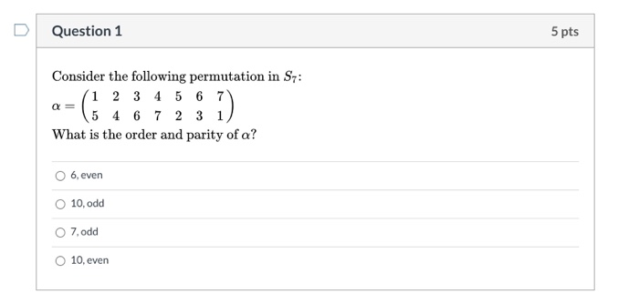 Solved Question 1 5 pts Consider the following permutation | Chegg.com