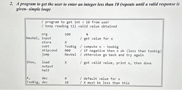 Solved 2. A program to get the user to enter an integer less | Chegg.com