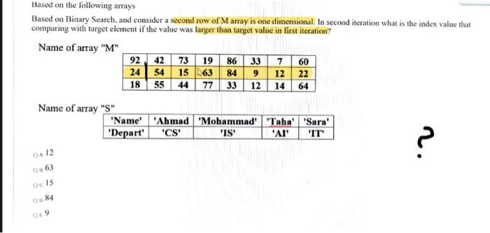 Solved Based on the following arrays Based on Binary Search, | Chegg.com