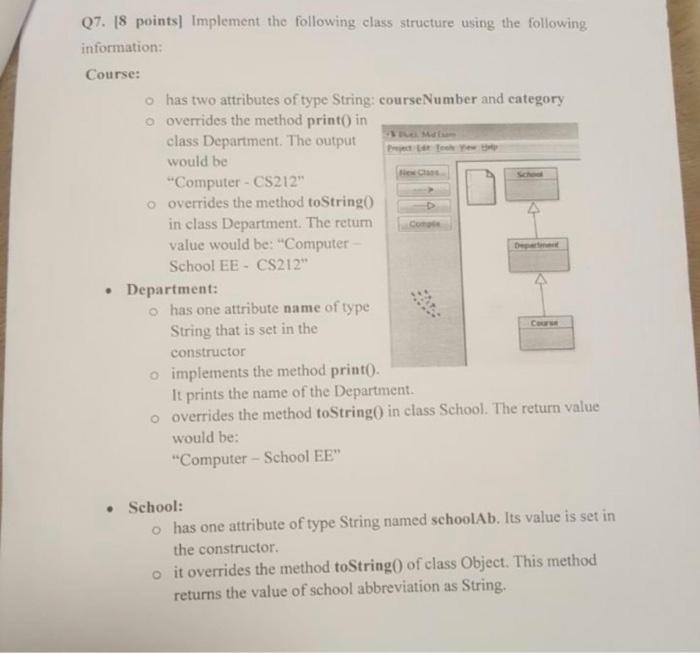 Solved Q7. [8 points] Implement the following class | Chegg.com