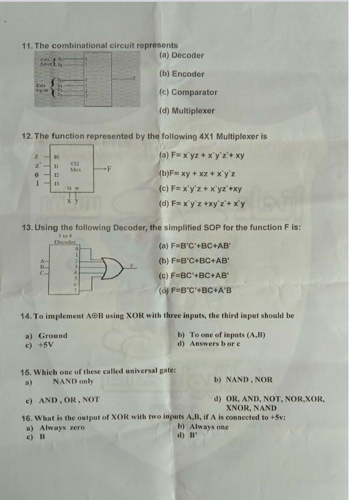 The combinational circuit represents(a) ﻿Decoder(b) | Chegg.com