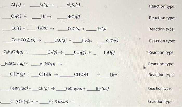 Solved Balancing and type of reaction. | Chegg.com