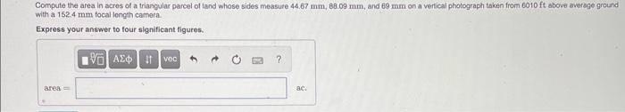 Solved Compute the area in acres of a triangular parcel of | Chegg.com