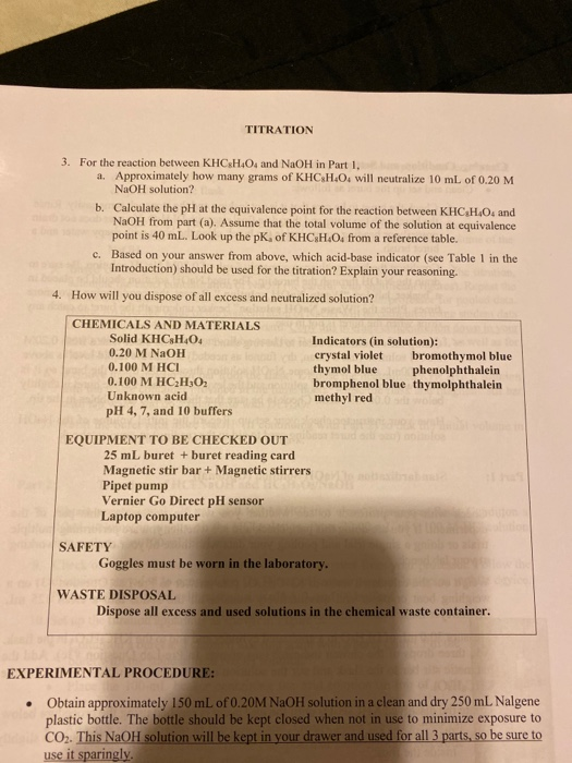 Solved TITRATION ОBJEСTIVES: Standardize a solution of | Chegg.com