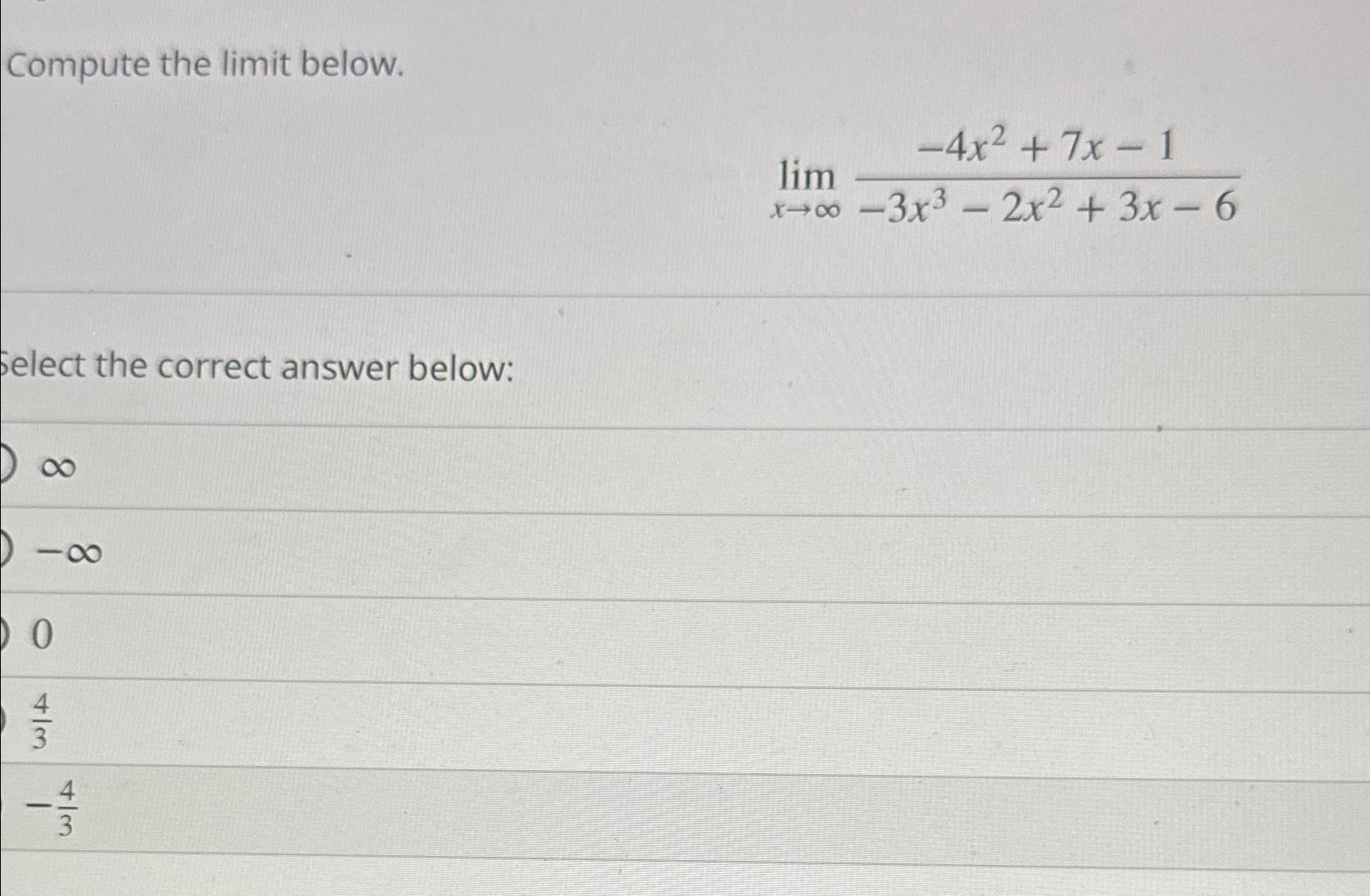Solved Compute the limit | Chegg.com