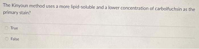 Solved The Kinyoun method uses a more lipid-soluble and a | Chegg.com