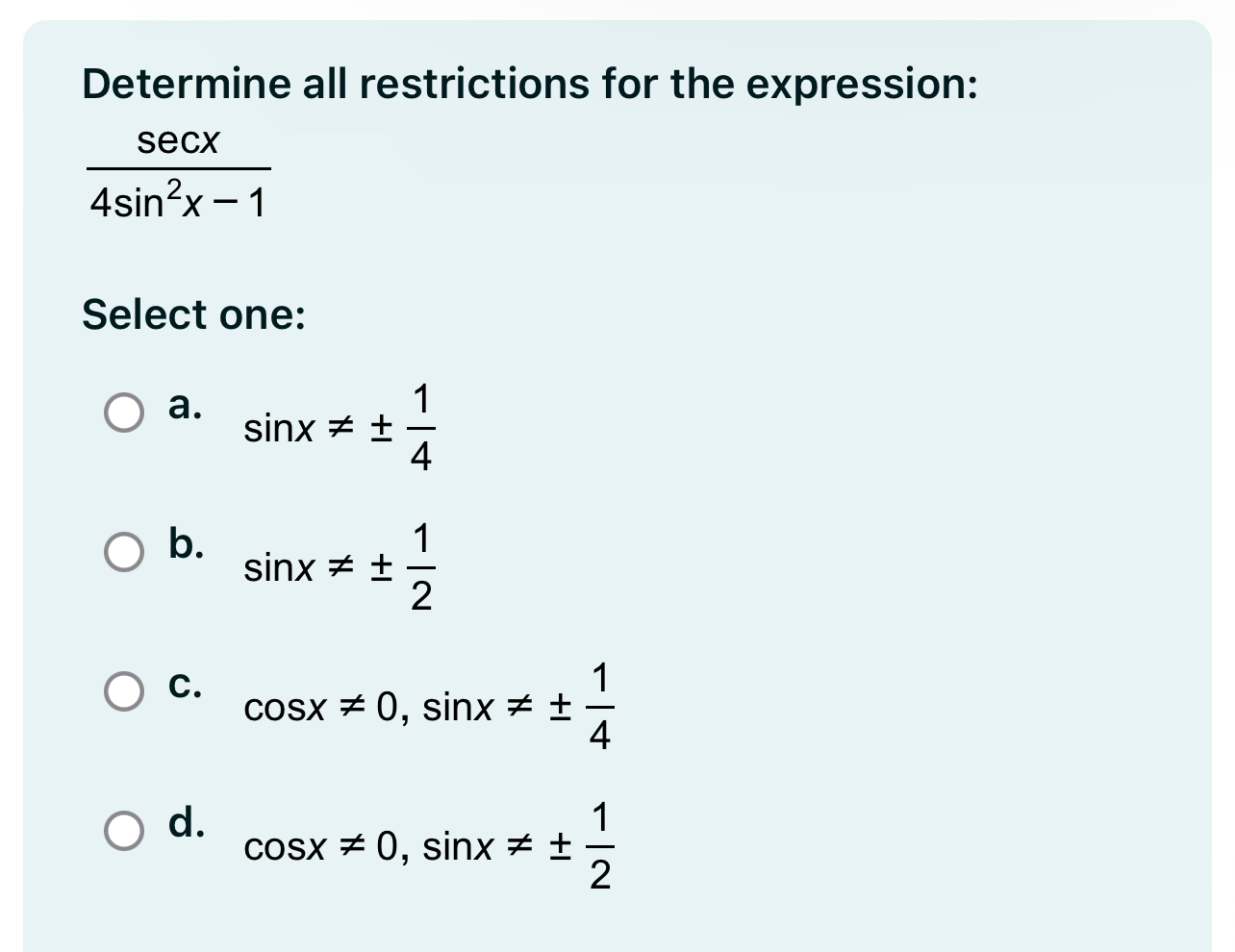 Solved Determine all restrictions for the | Chegg.com
