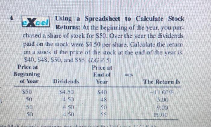 Solved Using a Spreadsheet to Calculate Stock Returns: At | Chegg.com