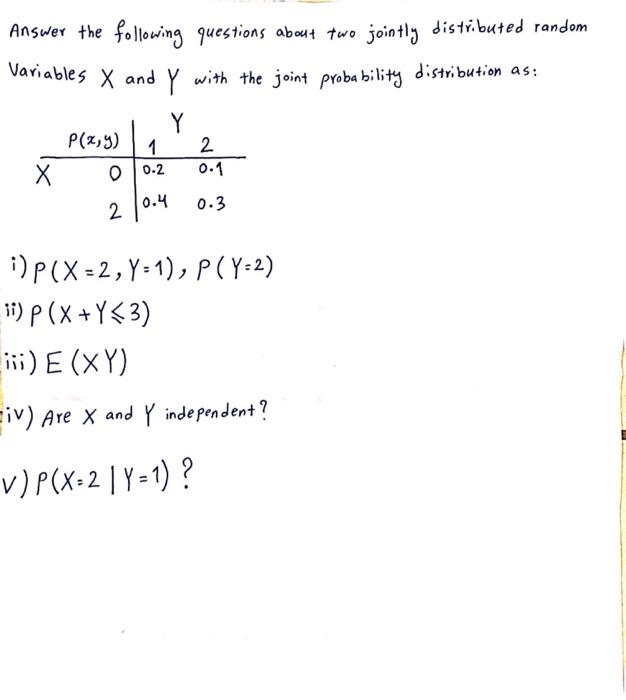 Solved Answer The Following Questions About Two Jointly 