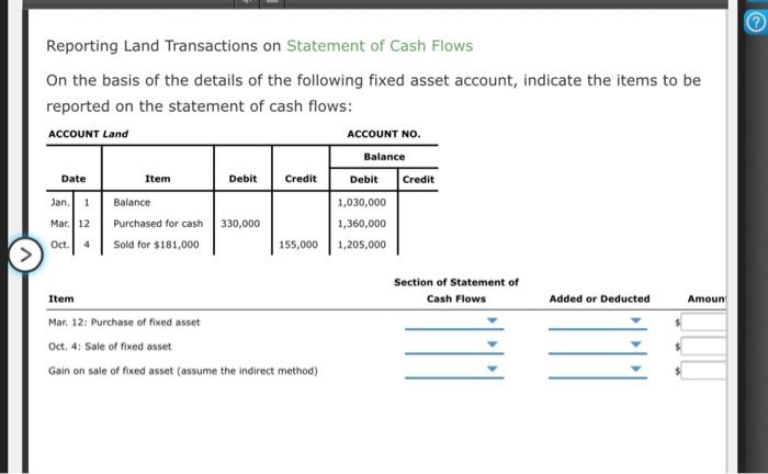Solved 2 Reporting Land Transactions on Statement of Cash | Chegg.com