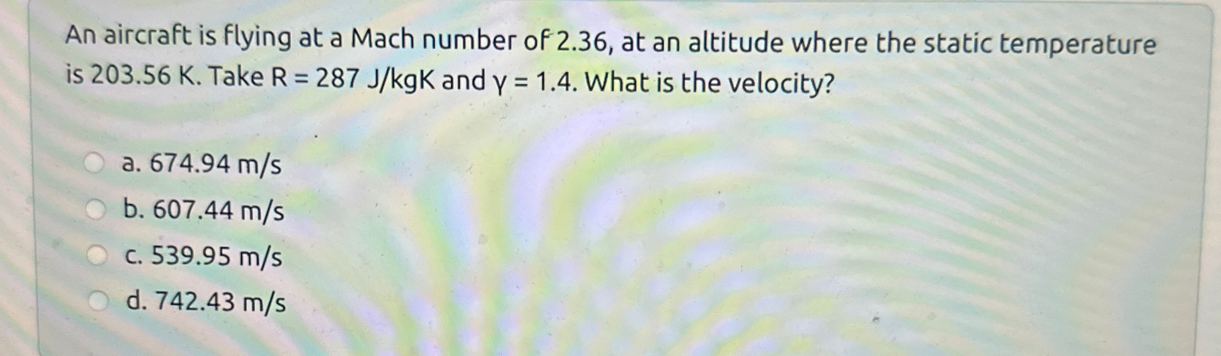 Solved An aircraft is flying at a Mach number of 2.36, ﻿at | Chegg.com