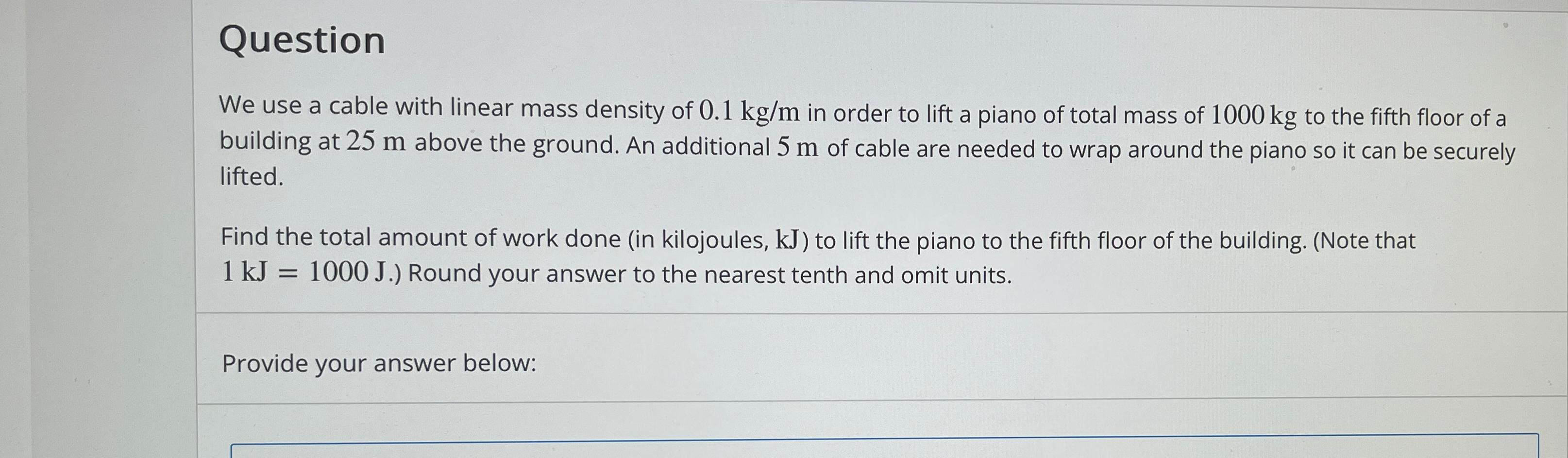 Solved Question\\nWe use a cable with linear mass density of | Chegg.com