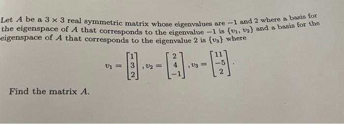 Solved Let A be a 3×3 real symmetric matrix whose | Chegg.com