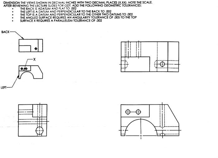 Solved DIMENSION THE VIEWS SHOWN IN DECIMAL INCHES WITH TWO | Chegg.com