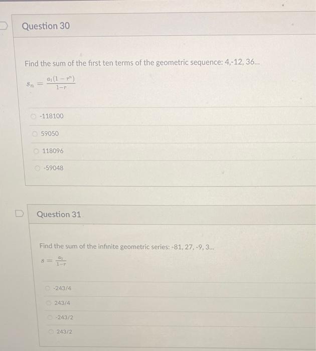 Solved Find the sum of the first ten terms of the geometric | Chegg.com