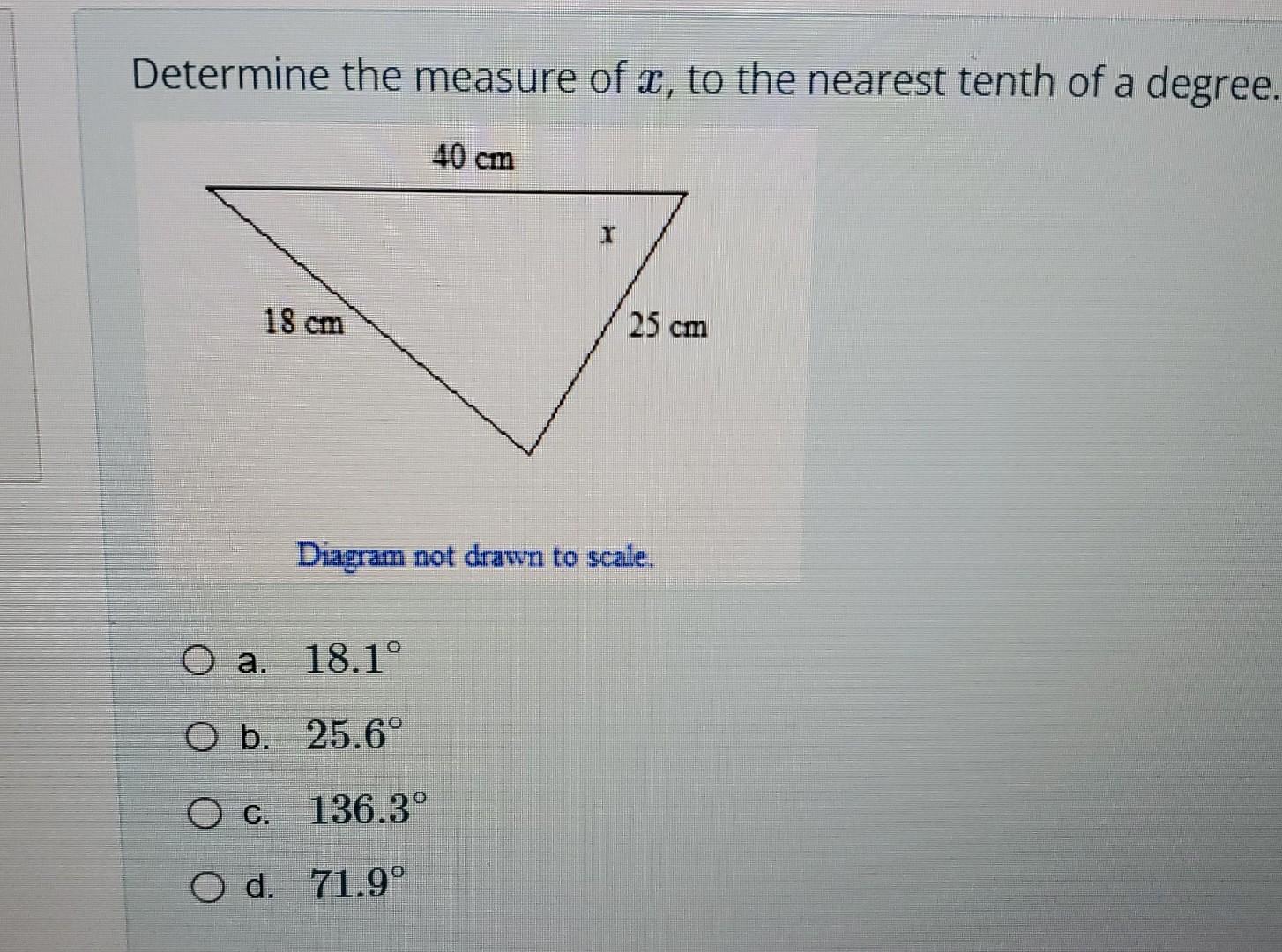 Solved Determine the measure of x, to the nearest tenth of a | Chegg.com