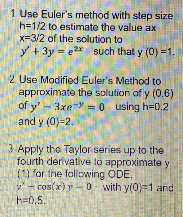 Solved 1. Use Euler's method with step size h=1/2 to | Chegg.com