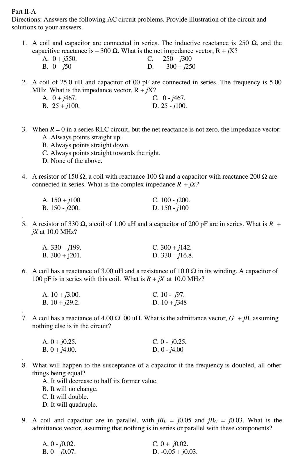 Solved Part II-A Directions: Answers the following AC | Chegg.com