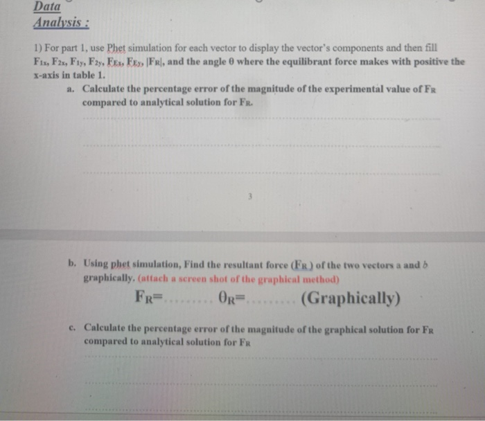 Data Analysis : 1) For part 1, use Phet simulation | Chegg.com