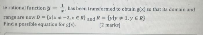 Solved le rational function y=x1, has been transformed to | Chegg.com