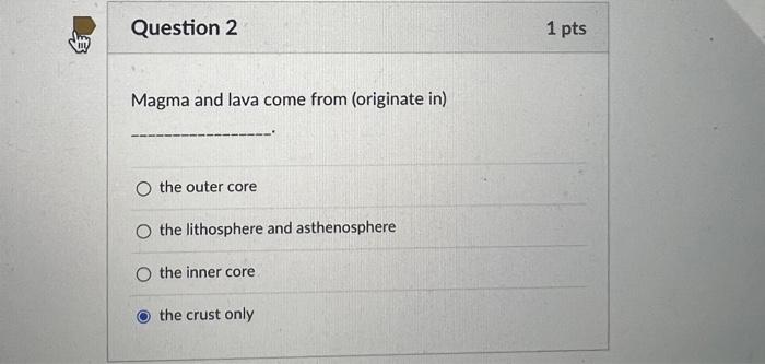 Solved Magma and lava come from (originate in) the outer | Chegg.com