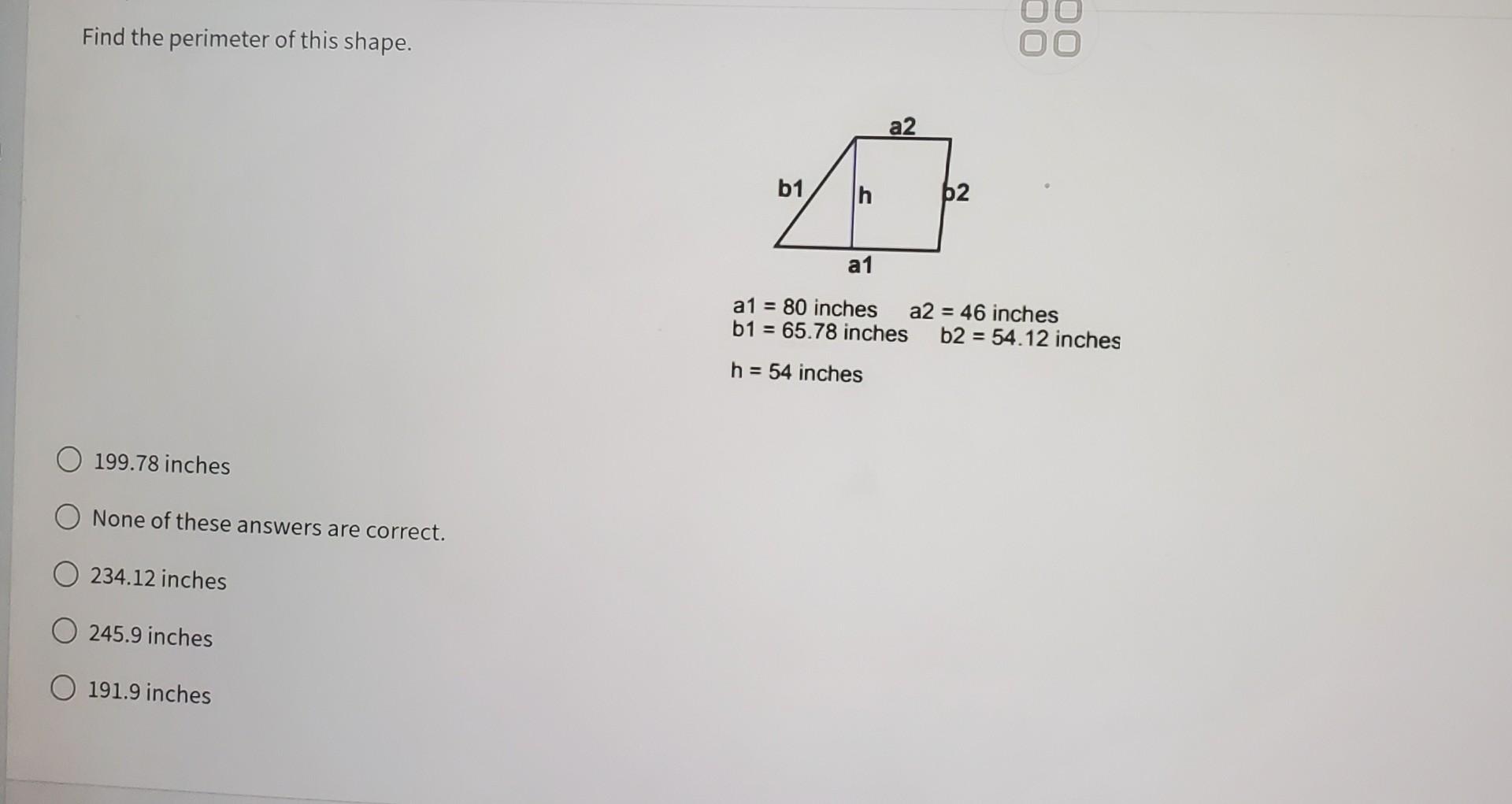 Solved Find the perimeter of this shape. a1=80 inches | Chegg.com