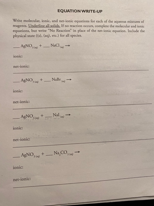 Solved EQUATION WRITE-UP Write molecular, ionic, and | Chegg.com