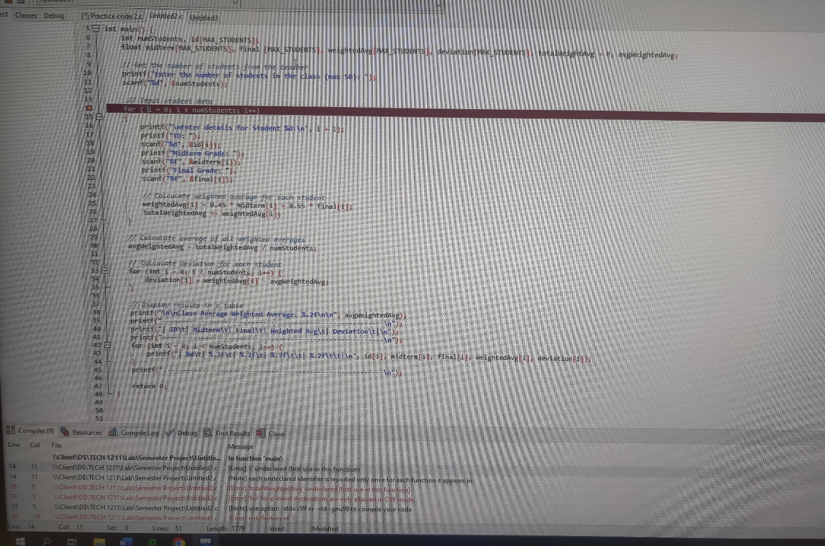 Solved need help with my code. in c languange. | Chegg.com