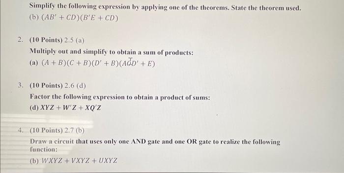 Solved Simplify the following expression by applying one of | Chegg.com