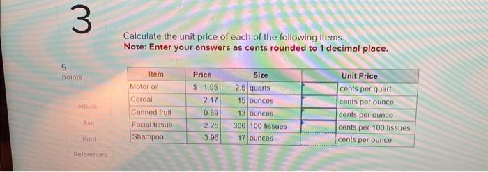 Solved Calculate the unit price of each of the following | Chegg.com