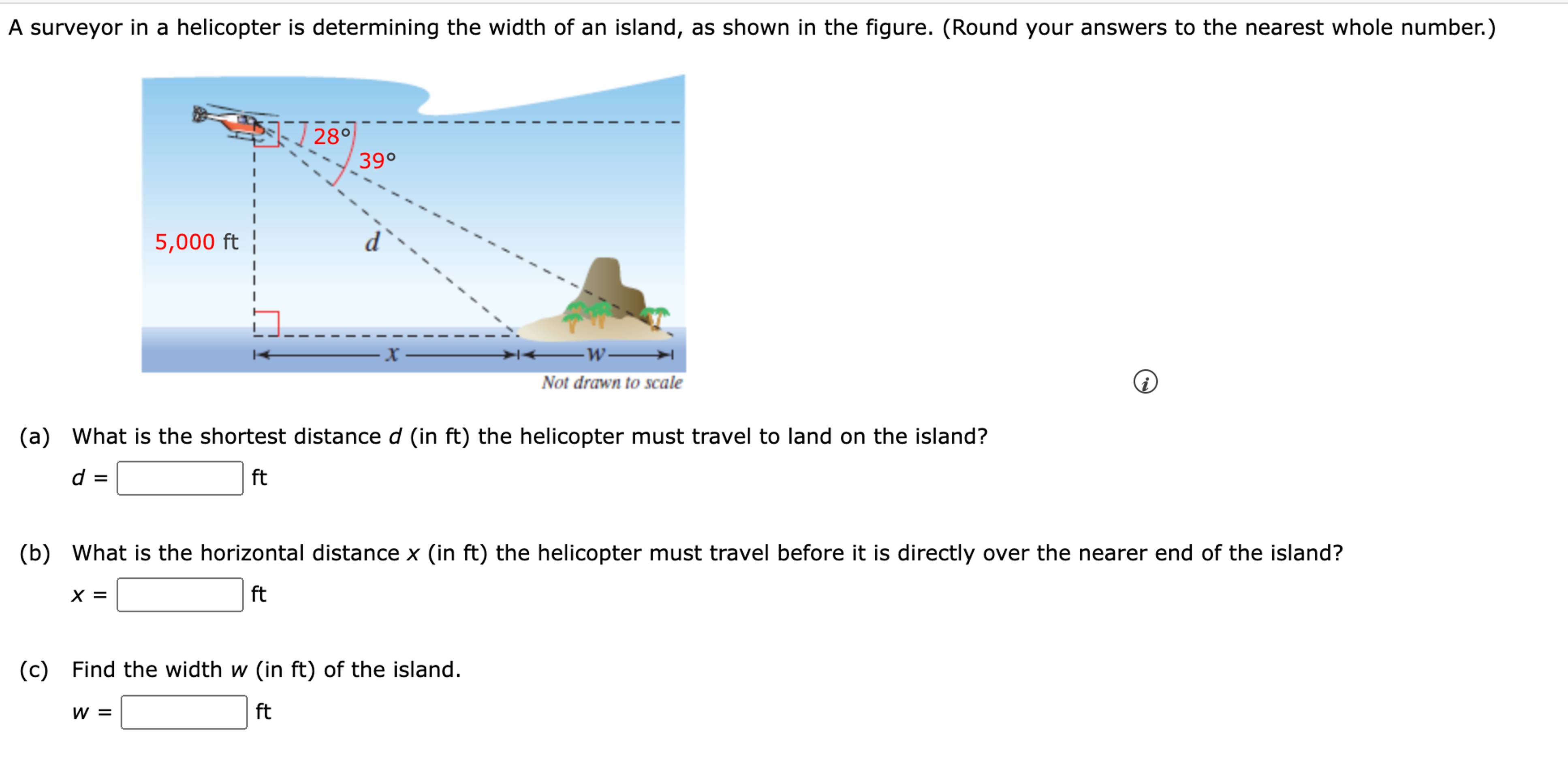 Solved A surveyor in a helicopter is determining the width | Chegg.com