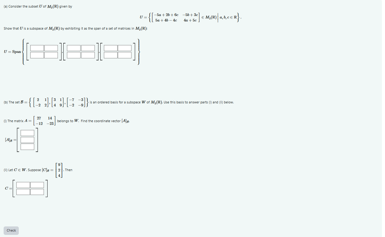 Solved (a) ﻿Consider the subset U ﻿of M2(R) ﻿given | Chegg.com
