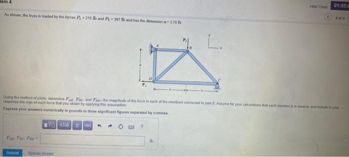 Solved em 4 Hide Time 01:55:0 As shown, the truss is loaded | Chegg.com