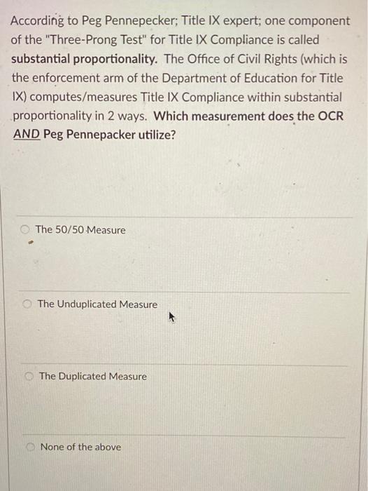 Solved According to Peg Pennepecker; Title IX expert; one | Chegg.com