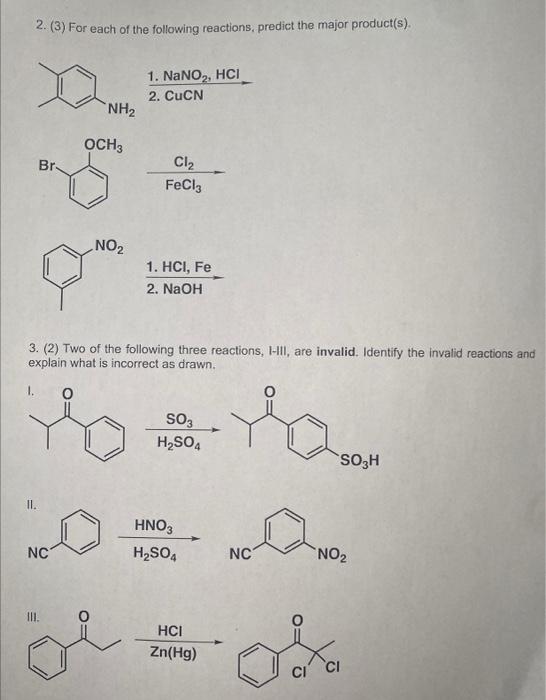 Solved 2. (3) For each of the following reactions, predict | Chegg.com
