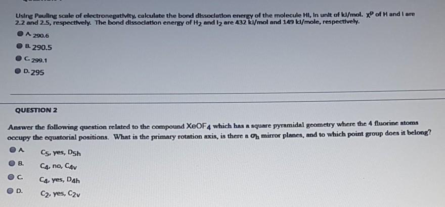 Solved Using Pauling scale of electronegativity, calculate | Chegg.com