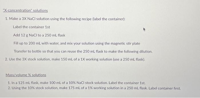 Solved "X-concentration" solutions 1. Make a 3×NaCl solution | Chegg.com