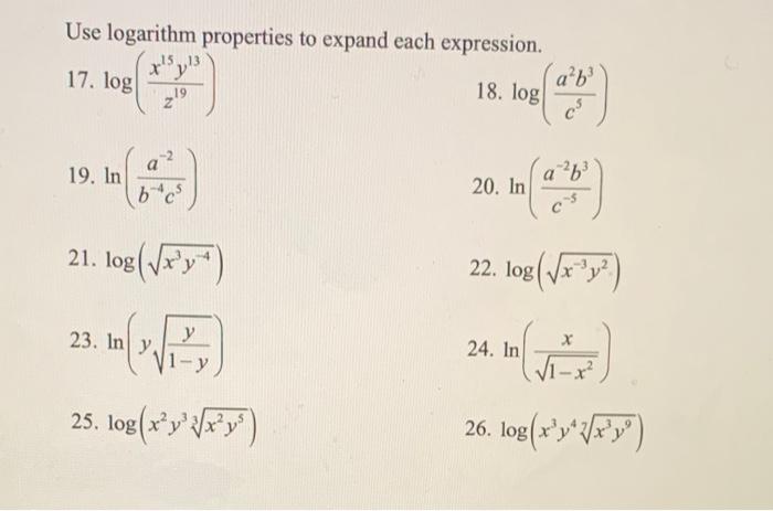 Solved Use logarithm properties to expand each expression. | Chegg.com