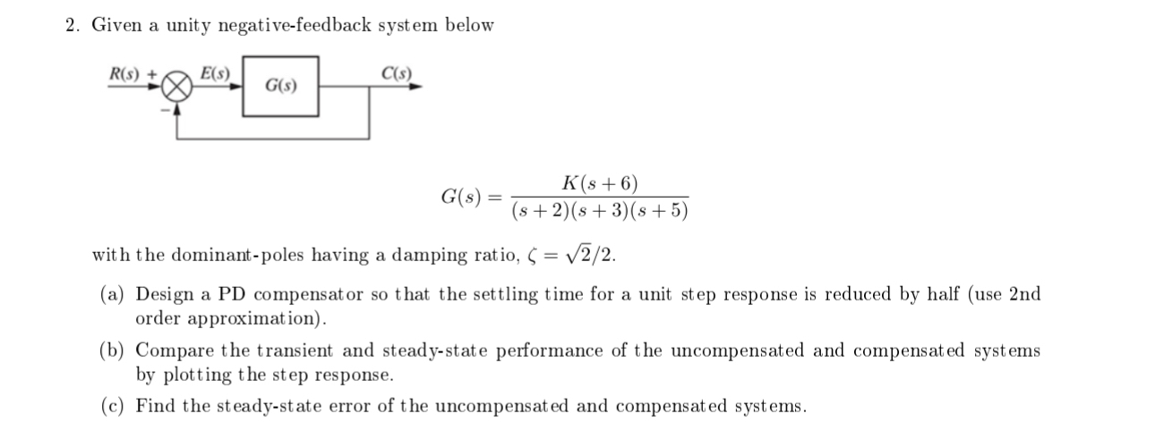Solved Given a unity negative-feedback system | Chegg.com