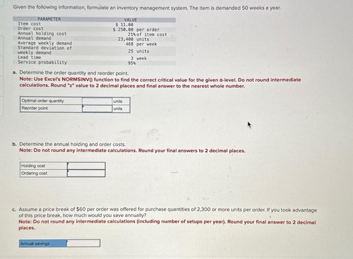 Given the following information, formulate an | Chegg.com