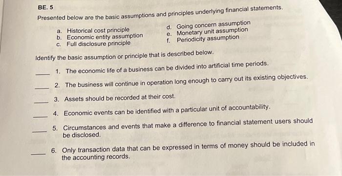 Solved BE. 5 Presented below are the basic assumptions and | Chegg.com