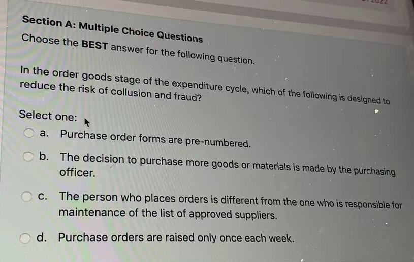 Solved Section A: Multiple Choice Questions Choose the BEST | Chegg.com