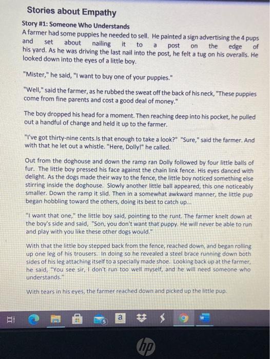 Solved Stories about Empathy Story #1: Someone Who | Chegg.com