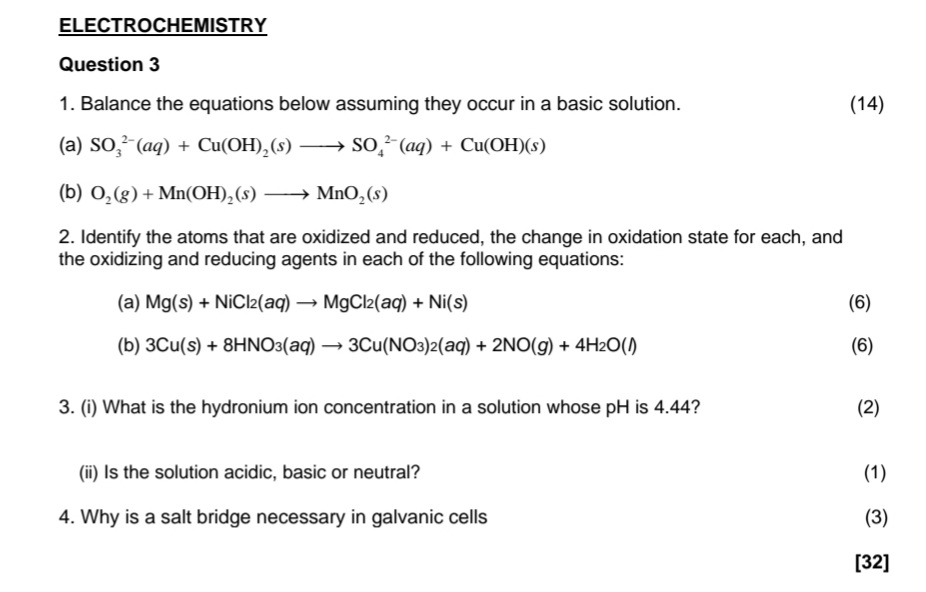 Solved ELECTROCHEMISTRYQuestion 3Balance the equations below | Chegg.com