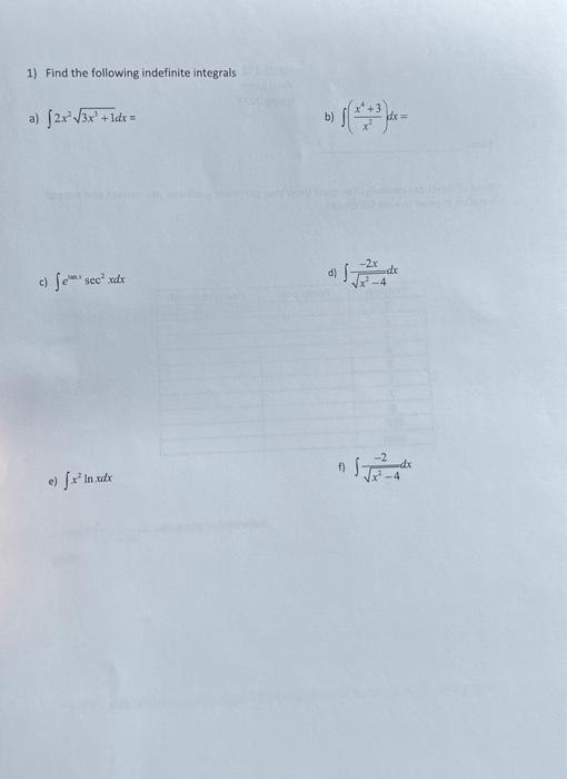 Solved 1) Find the following indefinite integrals a) | Chegg.com