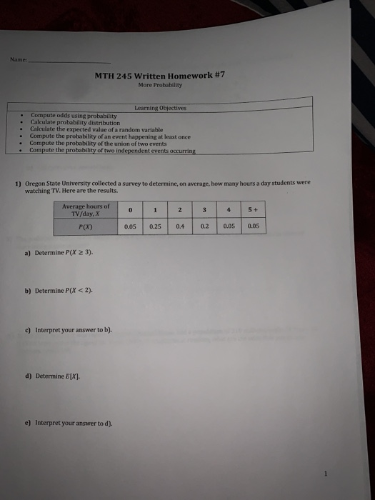 Solved MTH 245 Written Homework #7 More Probability • | Chegg.com