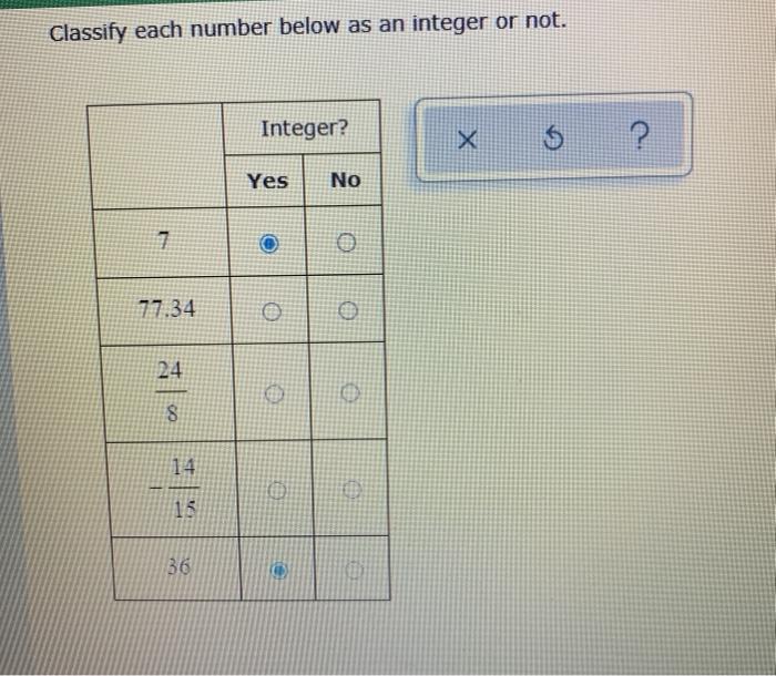 Solved Classify Each Number Below As An Integer Or Not 5583